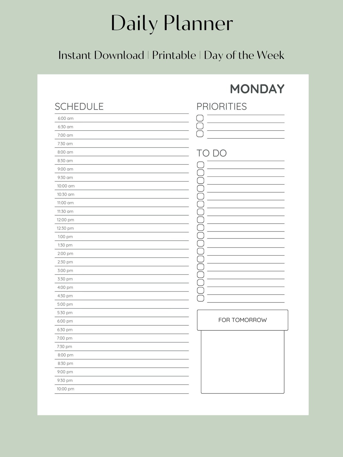 Daily Planner Daily Schedule to Do List Printable Planner Organizer to ...