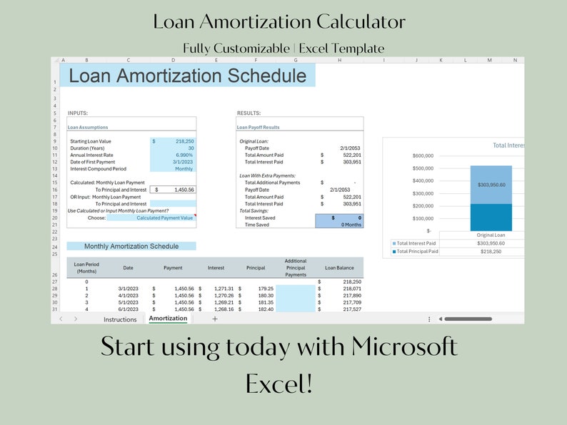 Loan Amortization Schedule: Excel Template (digital Download) - Etsy