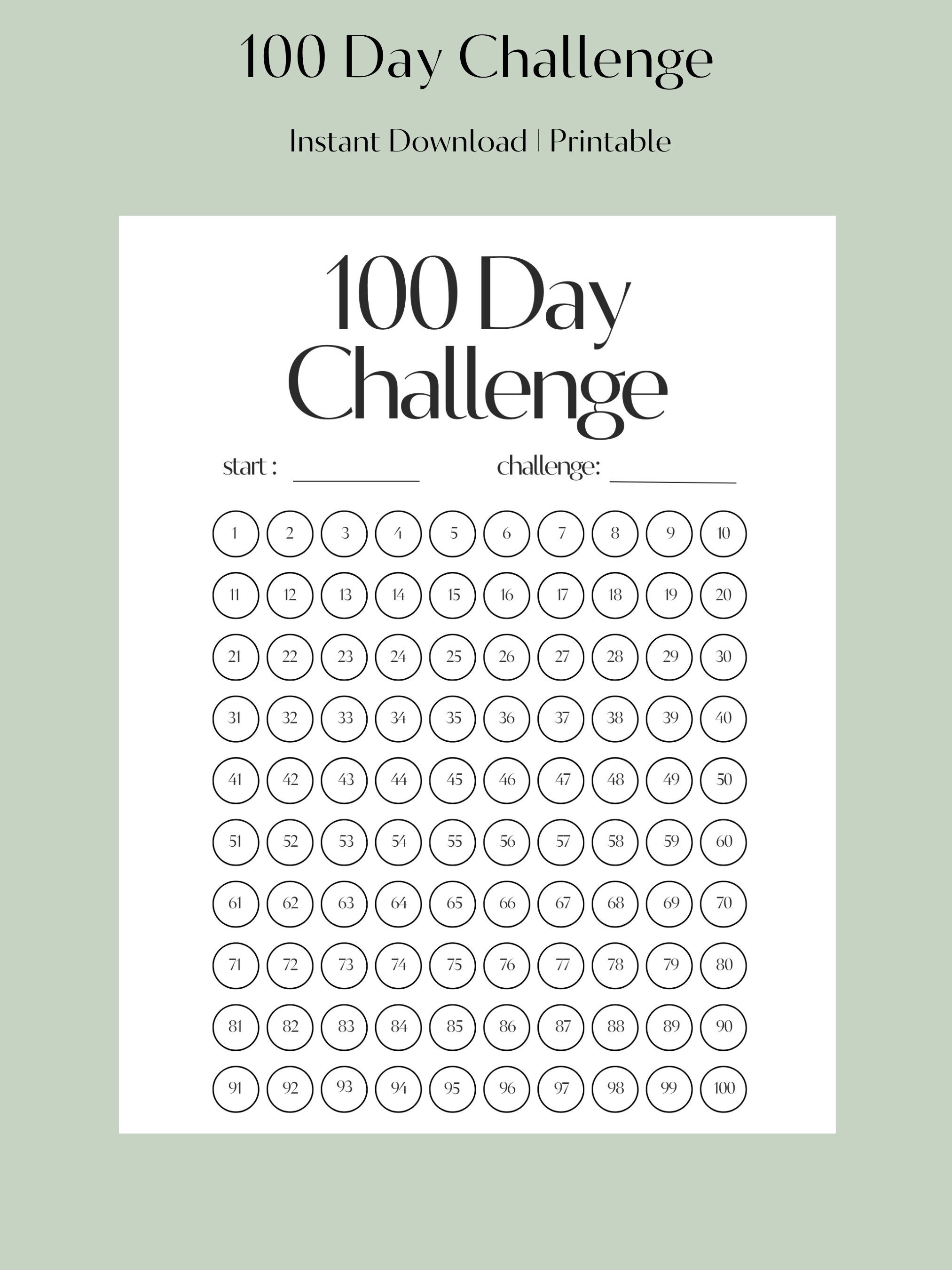 100 Day Challenge Tracker 100 Day Challenge Printable Tracker 100 Day ...