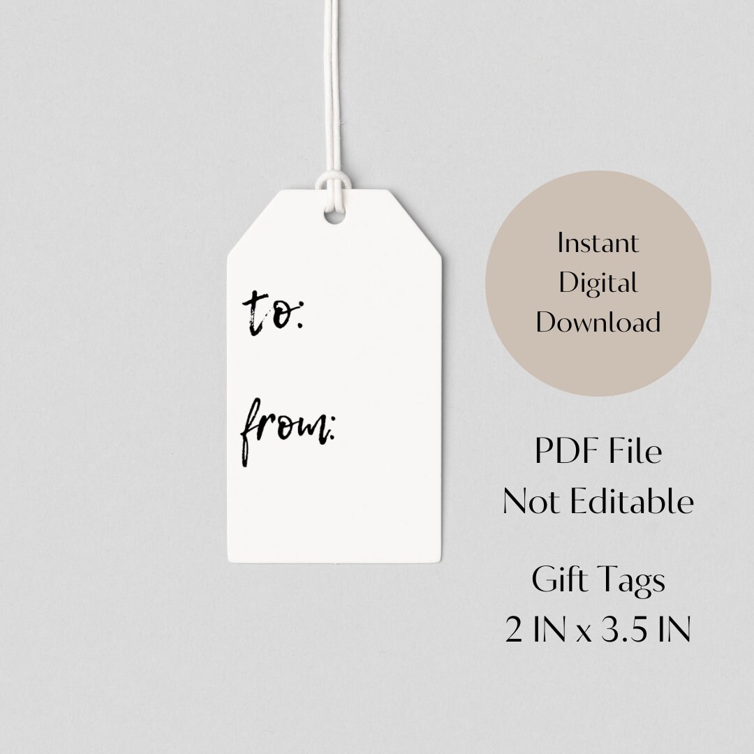 Simple Black and White to From Gift Tag Printable (PDF Download) - Etsy