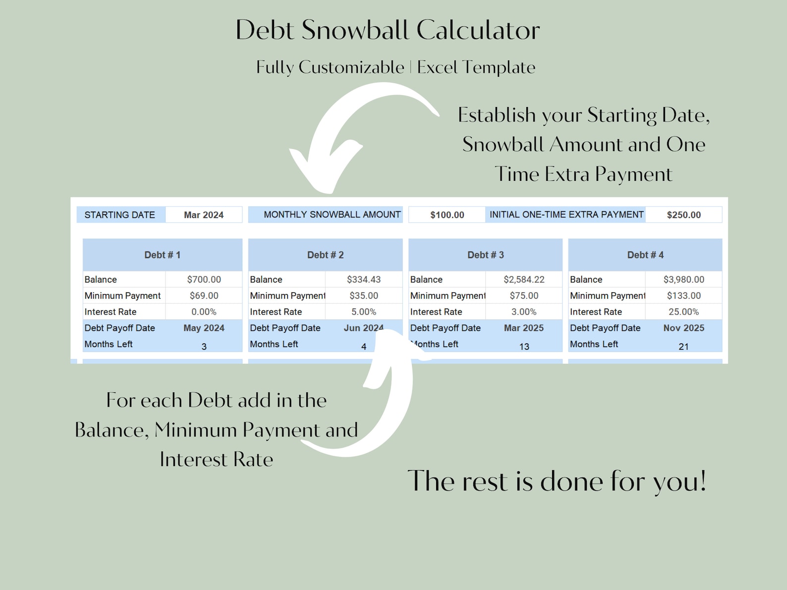 Debt Snowball Excel Tracker Debt Payoff Excel Template Budget Planner ...