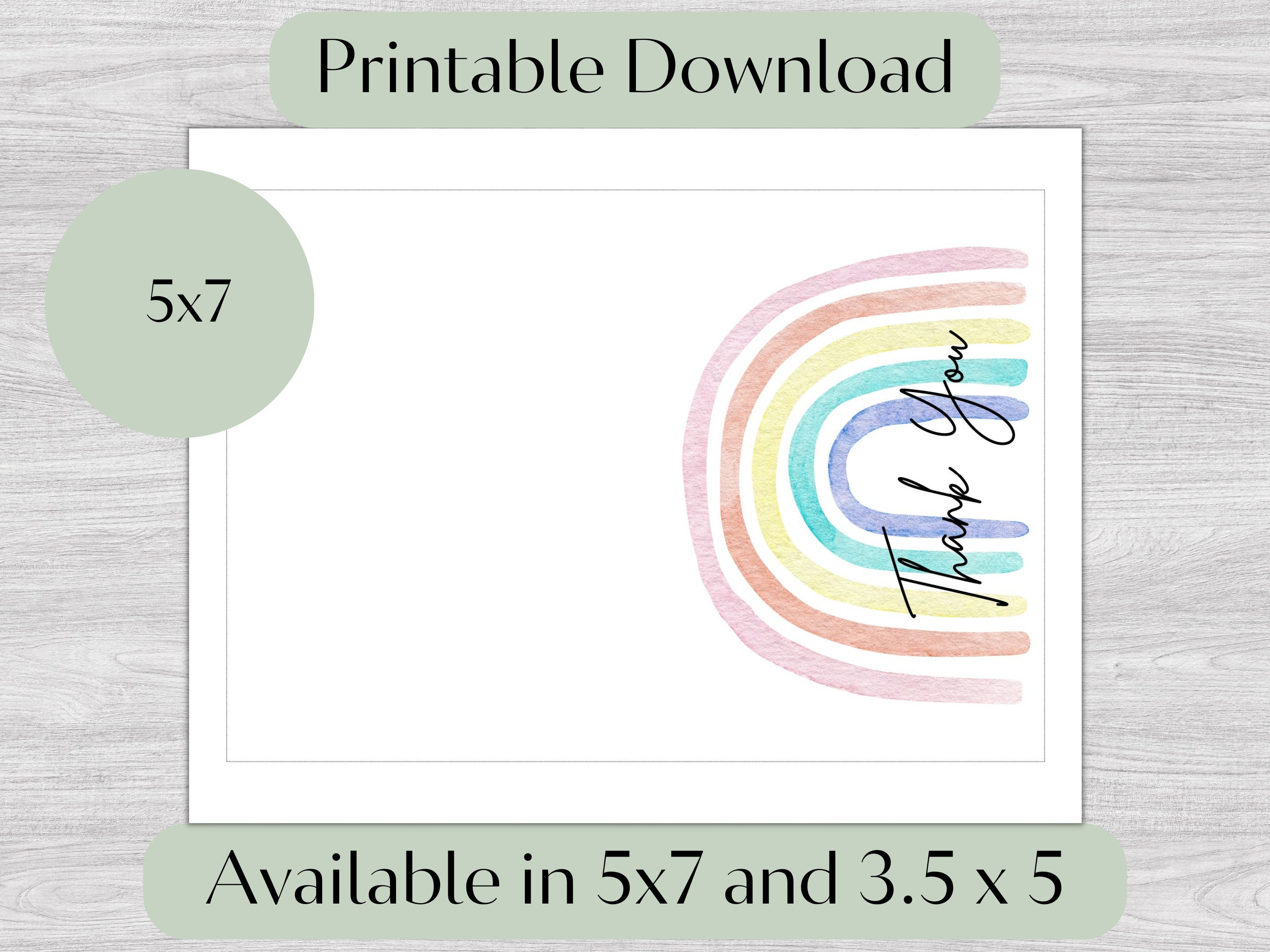 Rainbow Thank You Card Printable Thank You Card Printable Download PDF ...