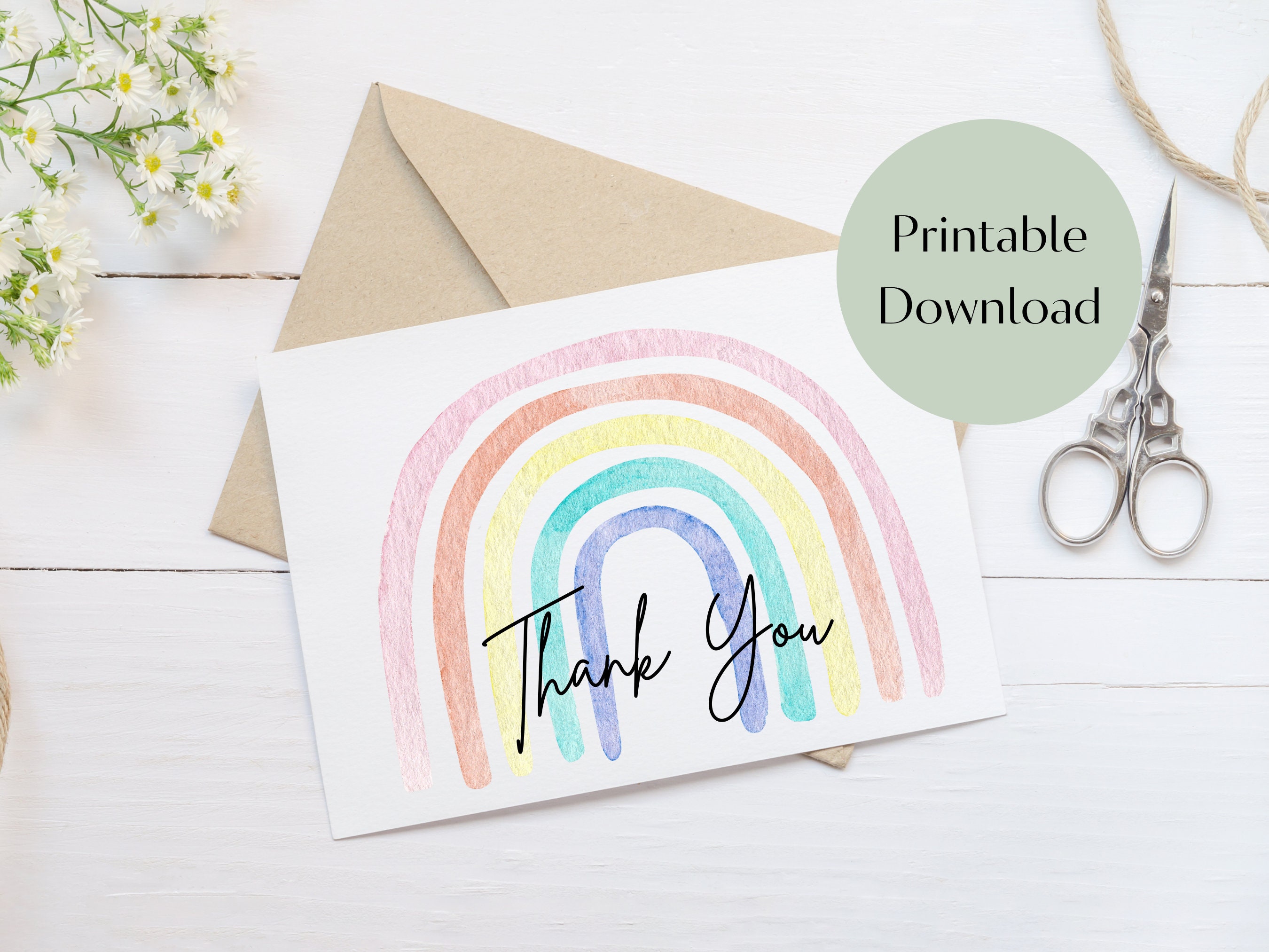 Rainbow Thank You Card Printable Thank You Card Printable Download PDF ...