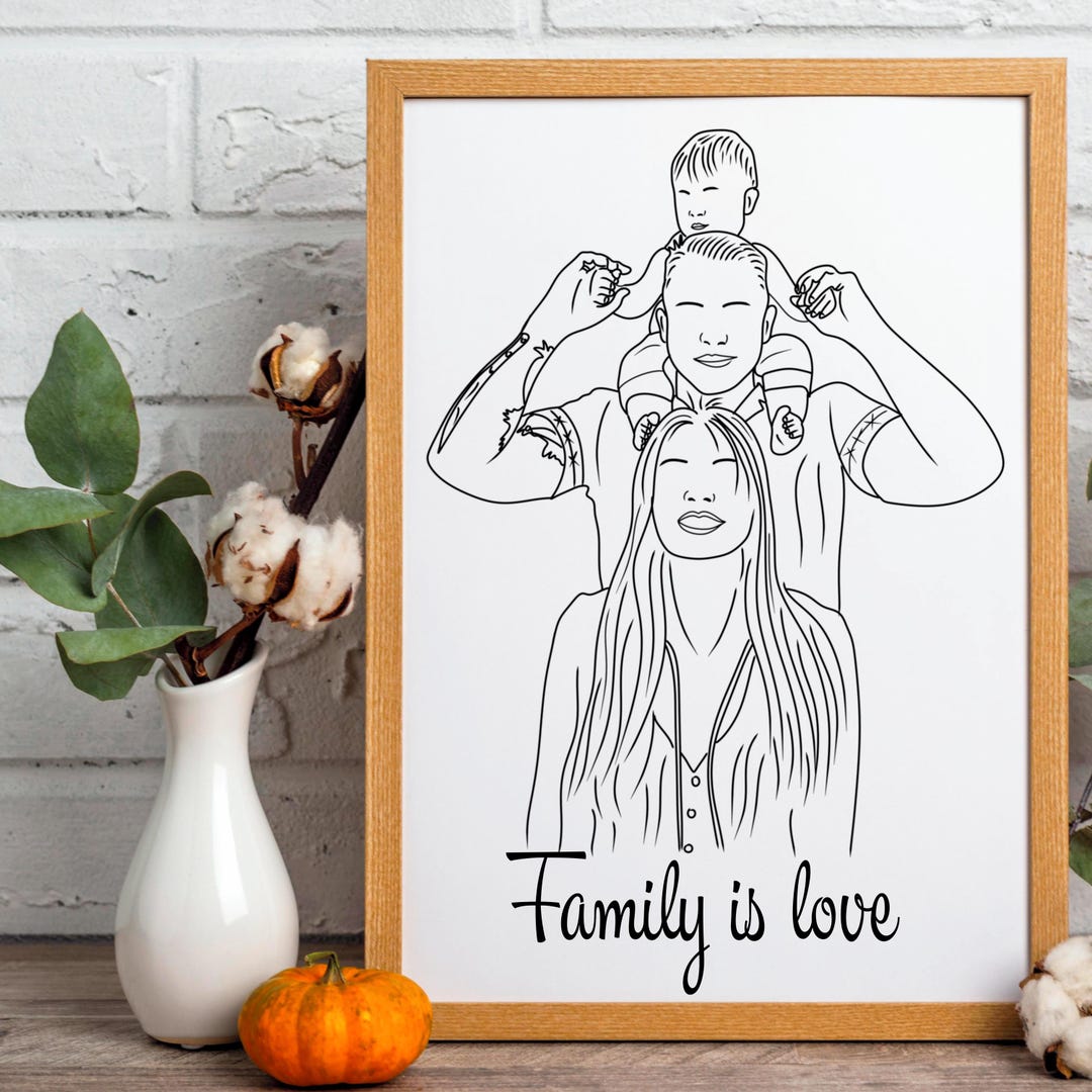 Custom Family Portrait ıllustration-minimalist Line Art From Photo ...