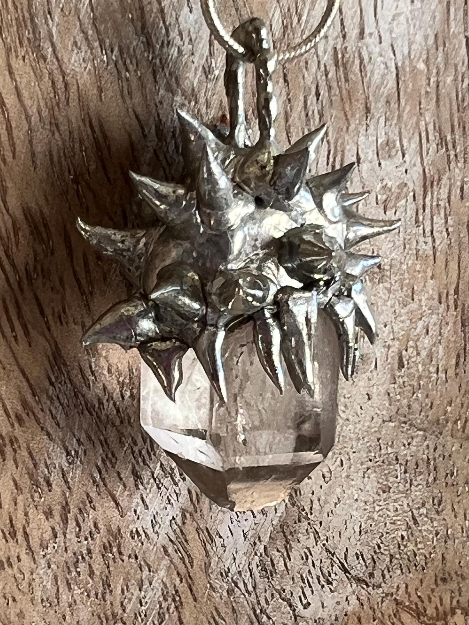 Spike Pendant, Clear Quartz, Necklace, Gift, Spikey , Unique, Metal ...
