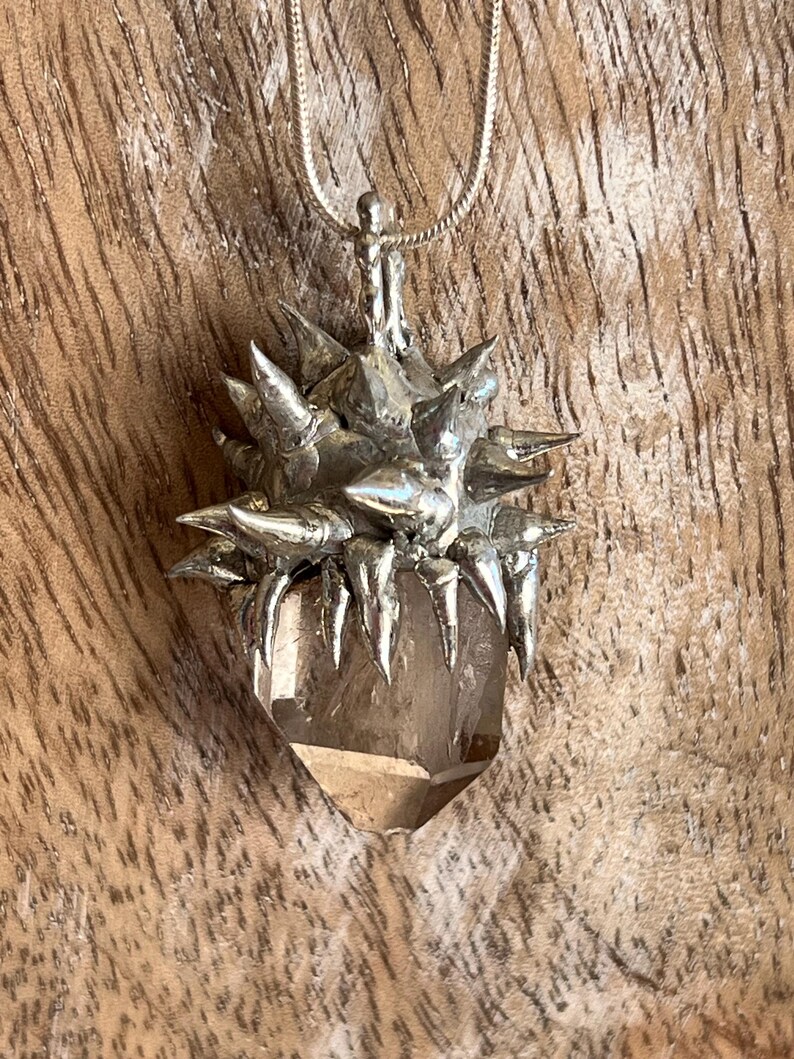 Spike Pendant, Clear Quartz, Necklace, Gift, Spikey , Unique, Metal ...