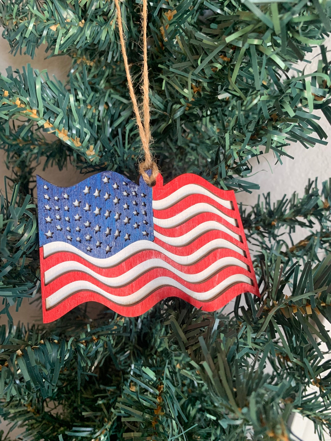 Painted Wooden American Flag Christmas Ornament - Etsy
