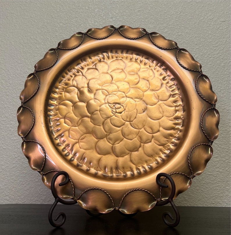 Vintage Gregorian Copper Platter Wall Hanging Floral Design - Etsy