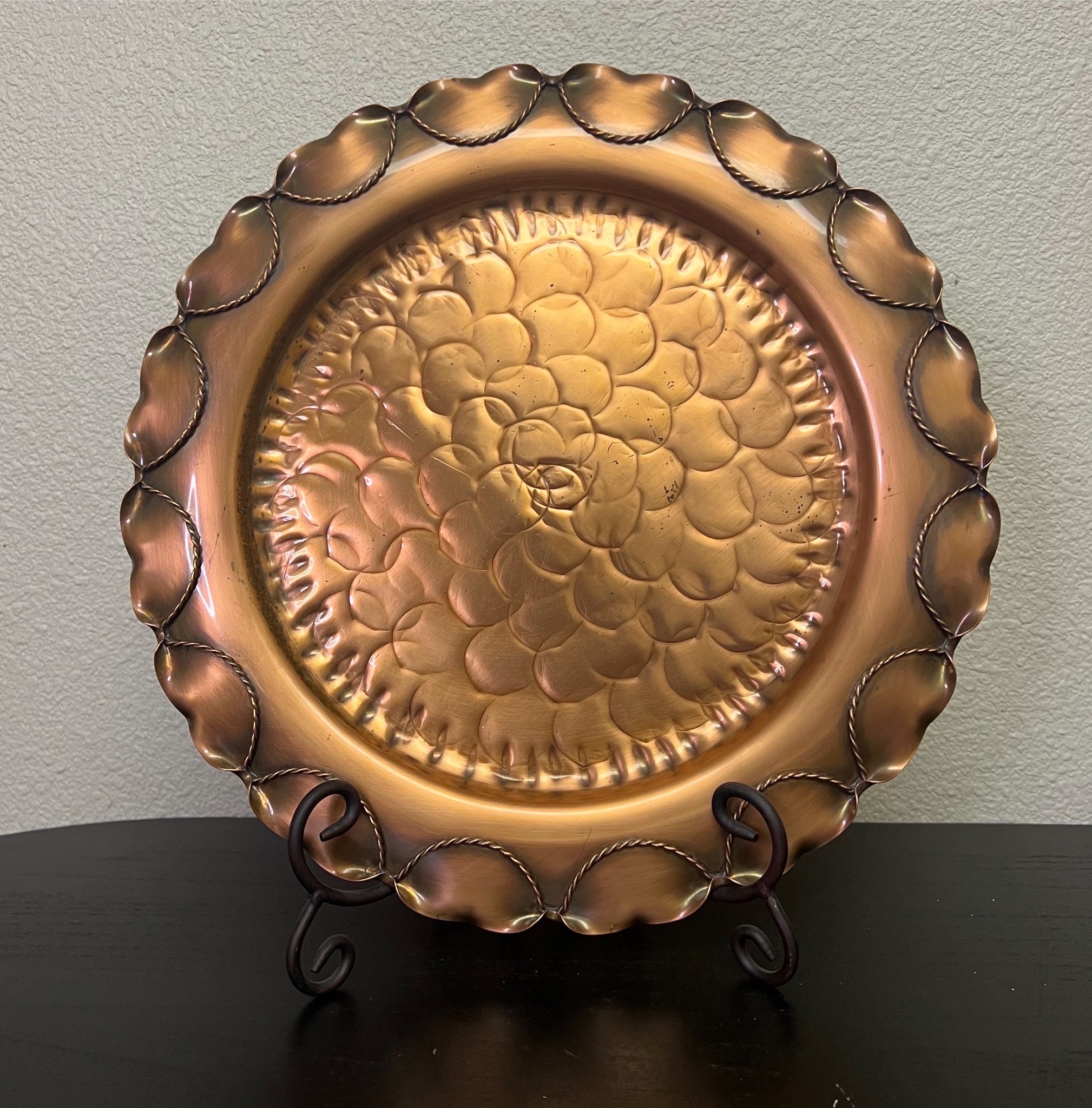 Vintage Gregorian Copper Platter Wall Hanging Floral Design - Etsy