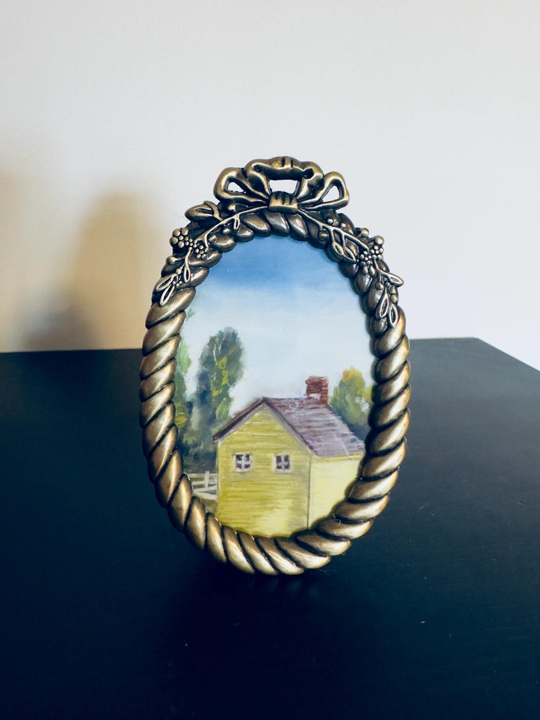 Mini Brass-colored Oval Vintage Framed Original Art Print - “shaker ...