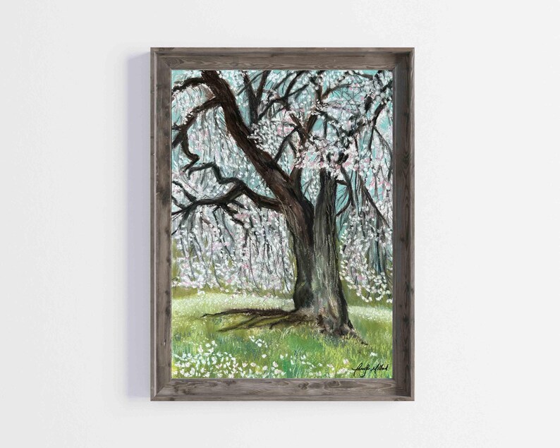 Weeping Cherry Blossom Tree | Giclee Art Print | Original Tree Art - Etsy