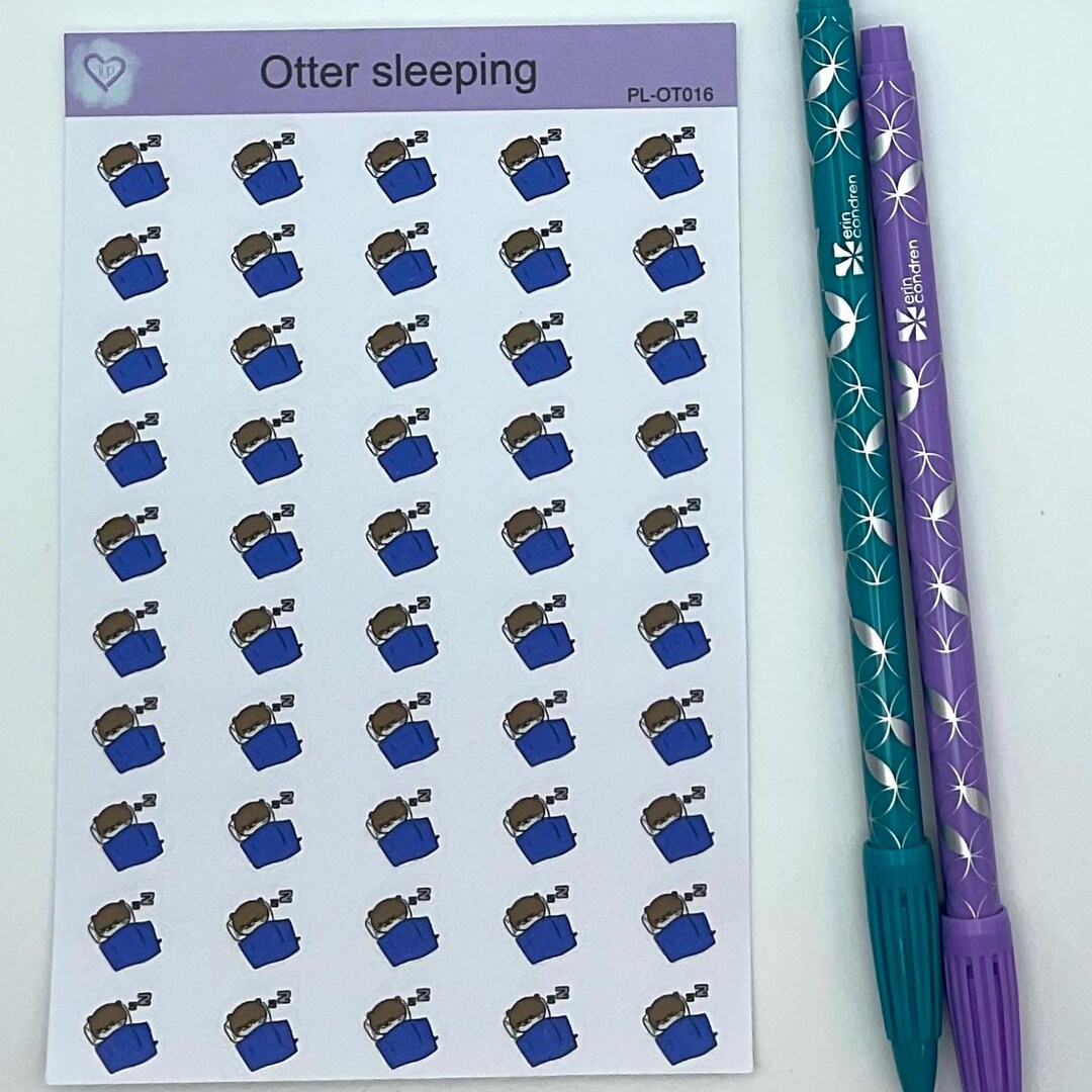 Pebble the Otter Sleeping Planner Stickers, Planner Sticker Sheet ...