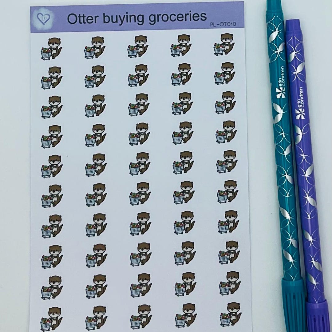Pebble the Otter Buying Groceries Planner Stickers, Planner Sticker ...