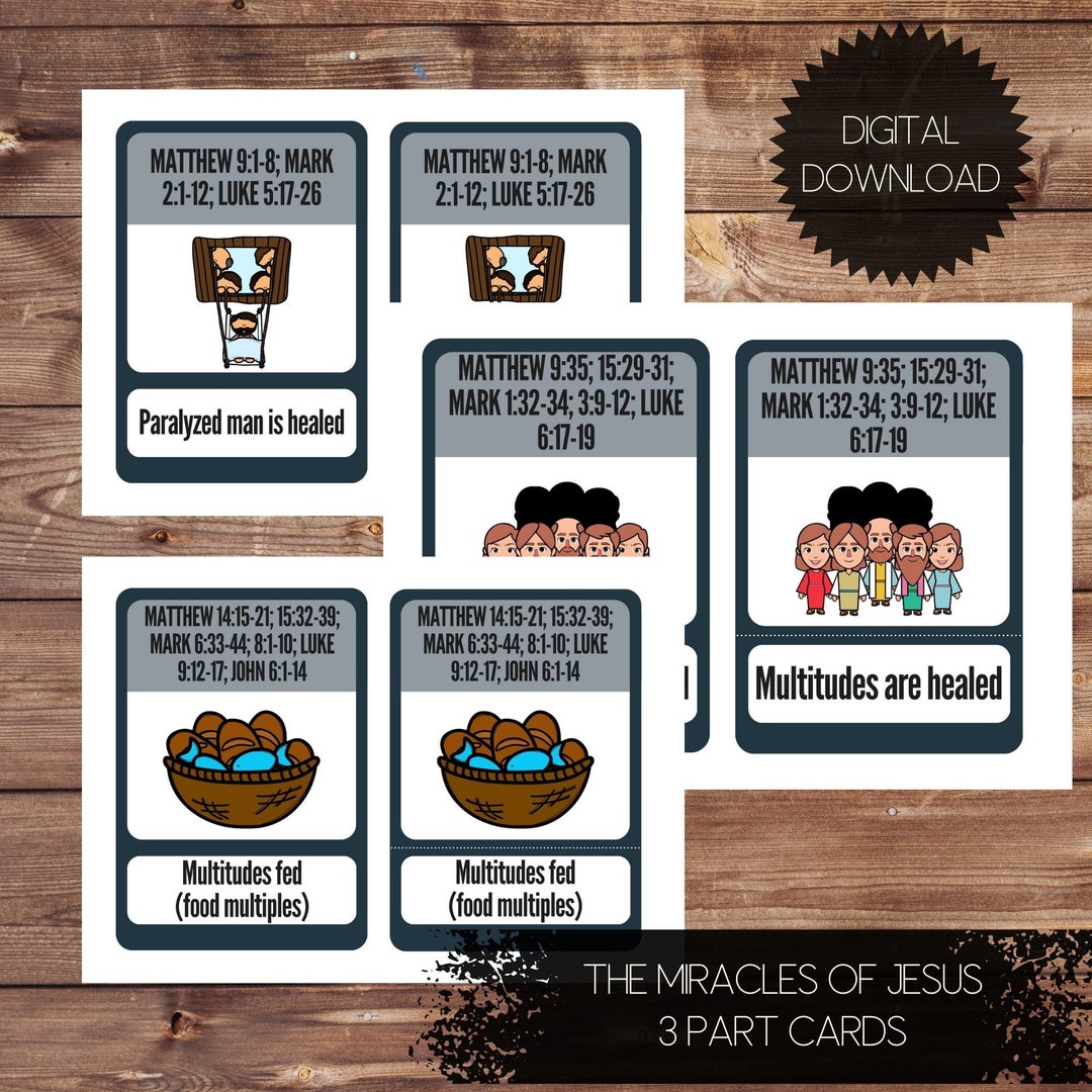 The Miracles of Jesus 3 Part Cards, Montessori 3 Part Cards, Bible ...