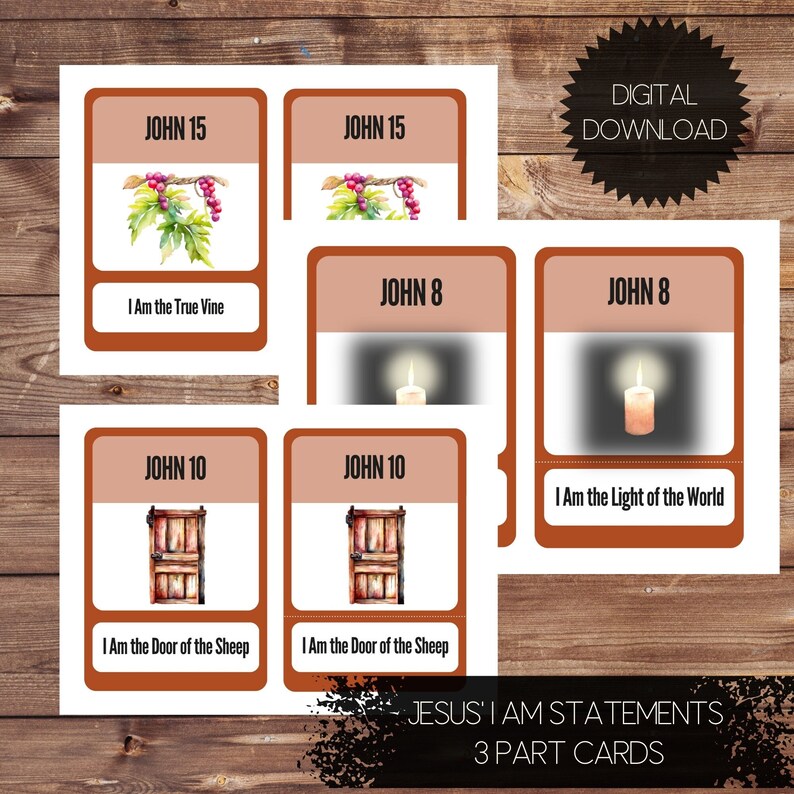 Jesus’ I Am Statements 3 Part Cards, Montessori 3 Part Cards, Bible ...