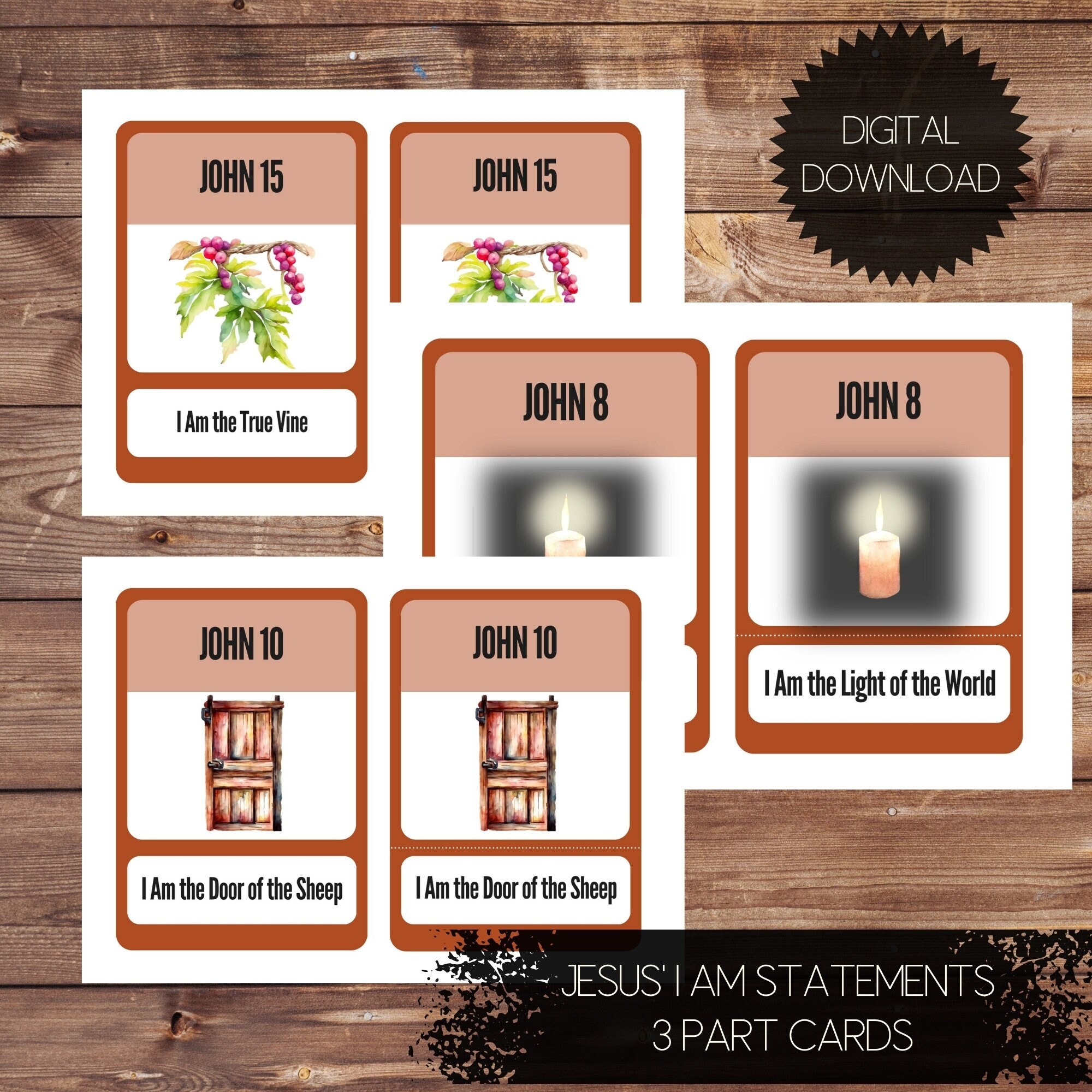 Jesus I Am Statements 3 Part Cards, Montessori 3 Part Cards, Bible ...