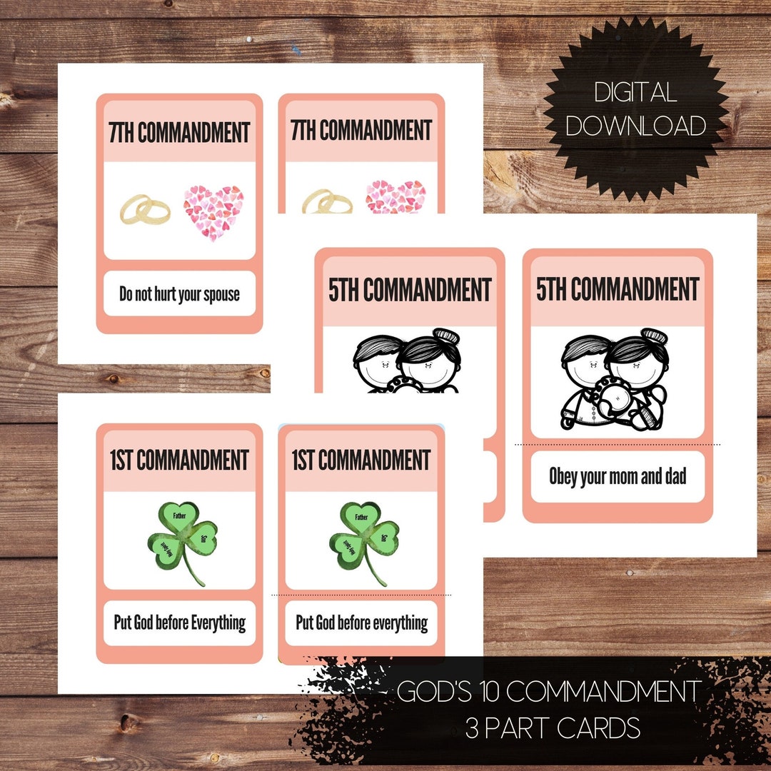 10 Commandments 3 Part Cards, Montessori 3 Part Cards, Bible Flashcards ...