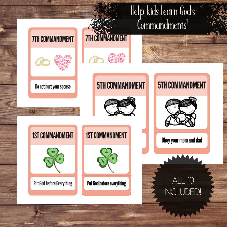 10 Commandments 3 Part Cards, Montessori 3 Part Cards, Bible Flashcards ...