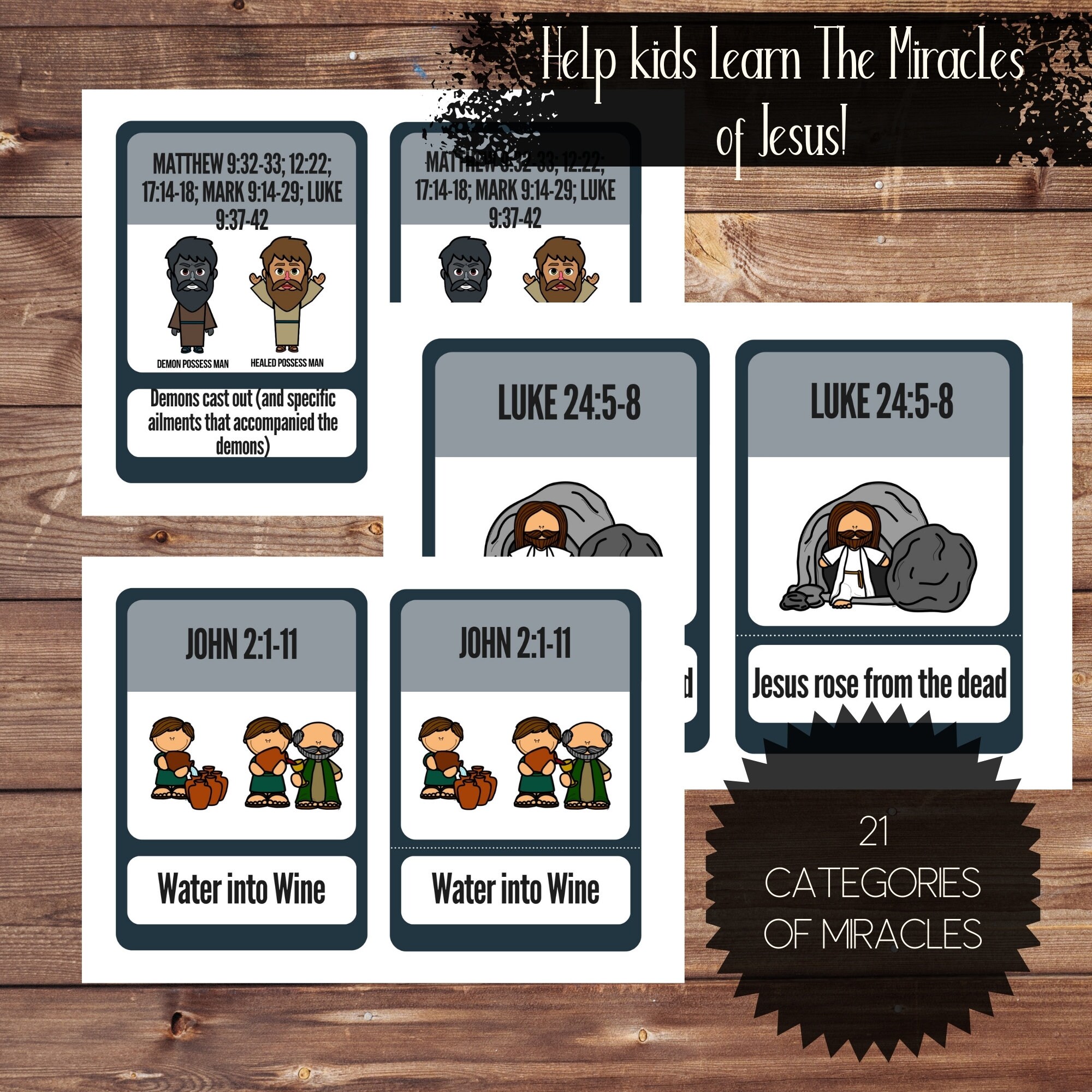 The Miracles of Jesus 3 Part Cards, Montessori 3 Part Cards, Bible ...