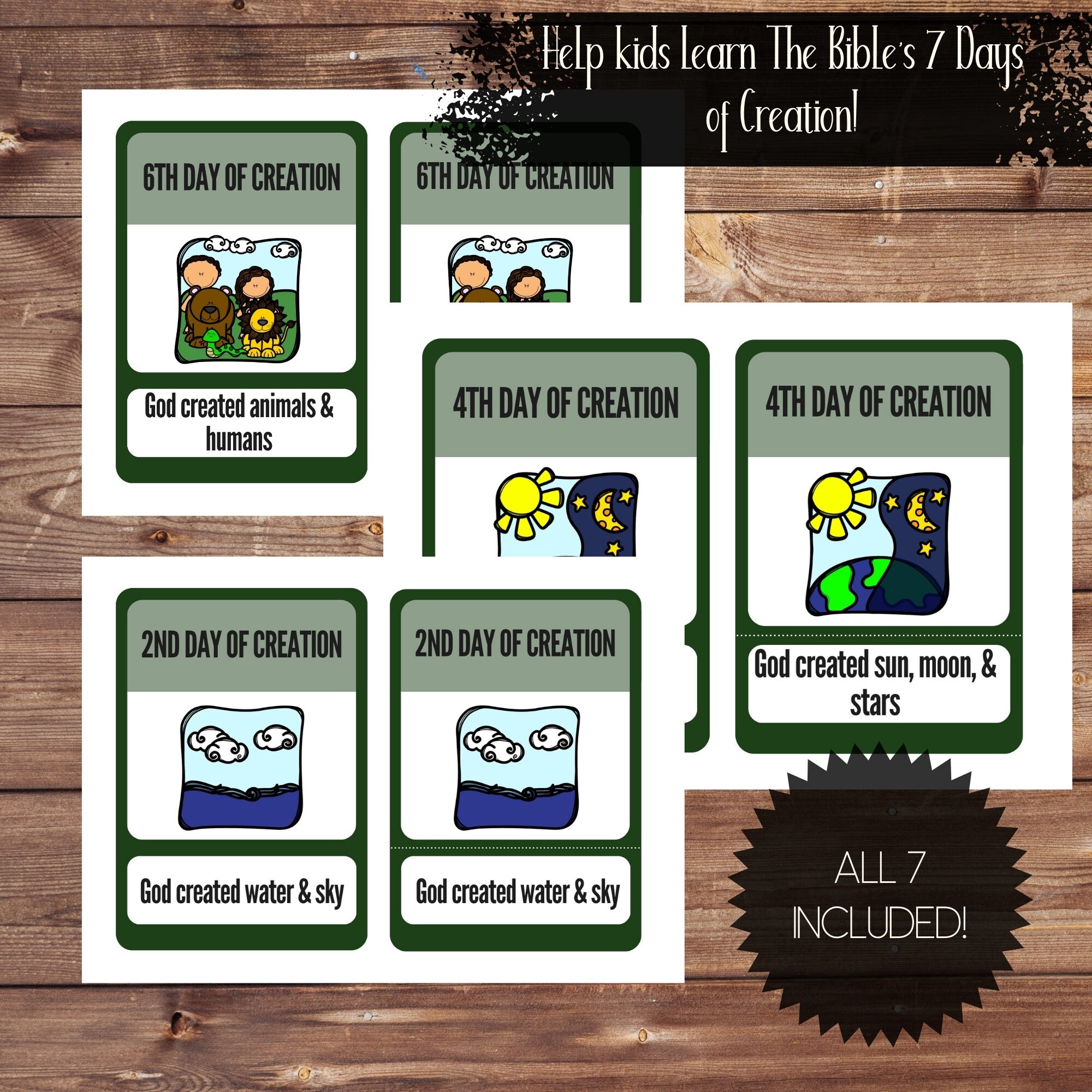 The 7 Days of Creation 3 Part Cards, Montessori 3 Part Cards, Bible ...