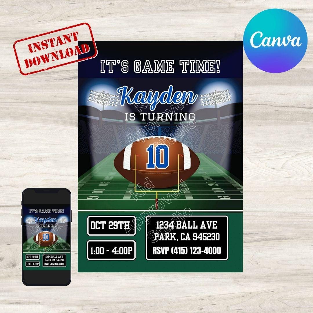 Customizable Its Game Time Football Birthday Invitation, Digital ...