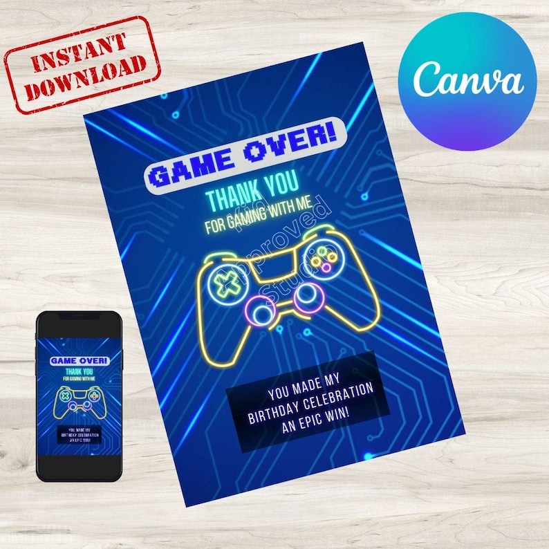 Game Truck Birthday Thank You Card | Kids Party Printable (digital ...