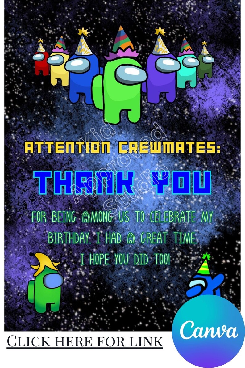 Customizable Among Us Thank You Card, Birthday Thank You, Digital ...