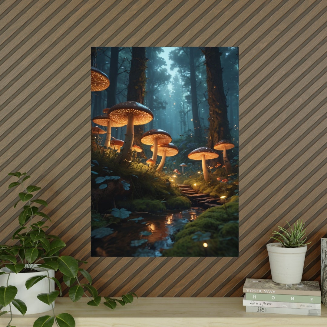 Enchanted Forest Fantasy Poster, Magical Mushroom Landscape Art ...