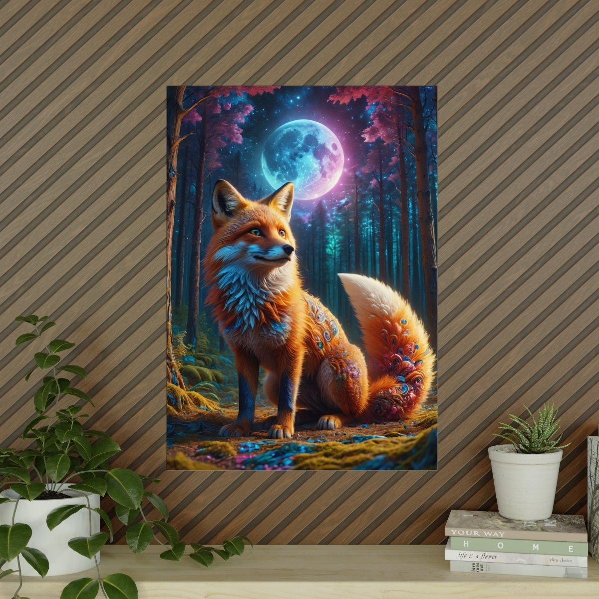 Fox in Moonlit Forest Poster, Iridescent Dreamlike Woodland Art ...