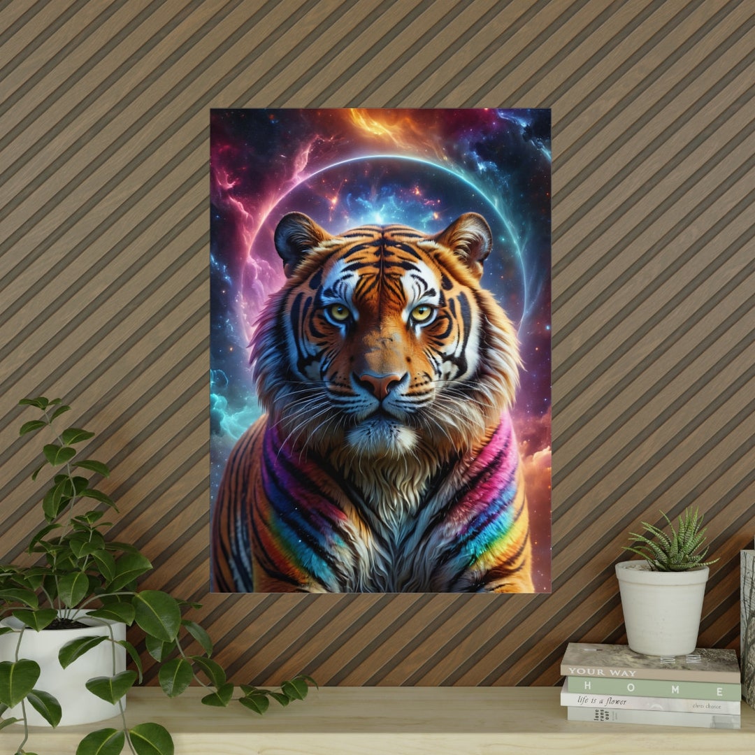 Cosmic Energy Tiger Stripe Poster, Rainbow Band Tiger Wall Art, Stripy ...