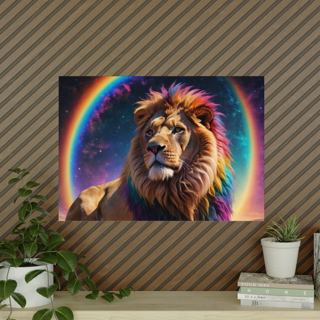 Majestic Lion Portrait Poster in Rainbow Colors, Galactic Rainbow Lion ...