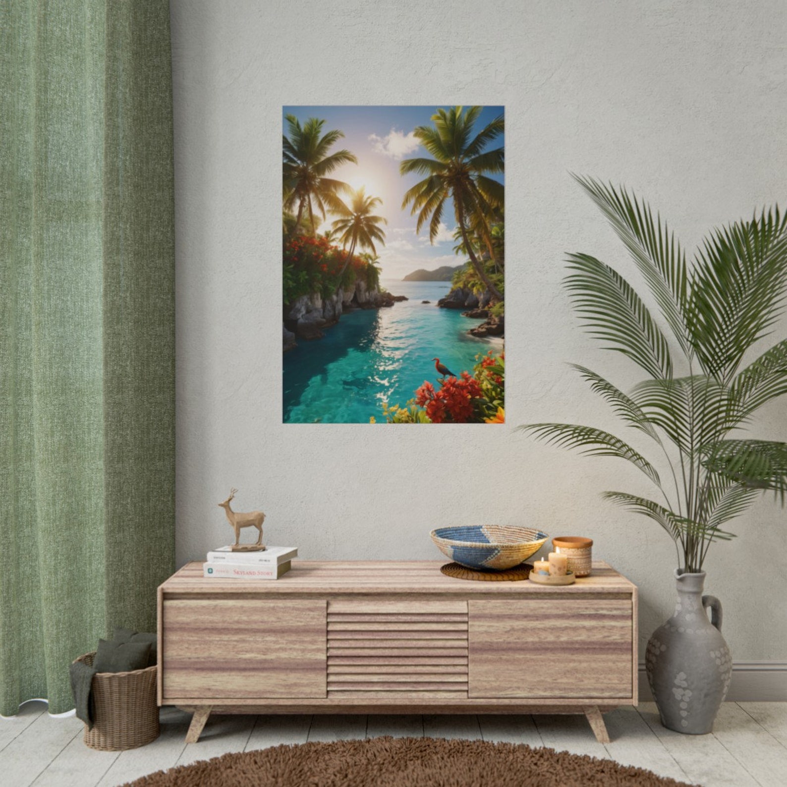 Tropical Beach Paradise Poster, Exotic Palm Paradise Wall Art, Beachy ...