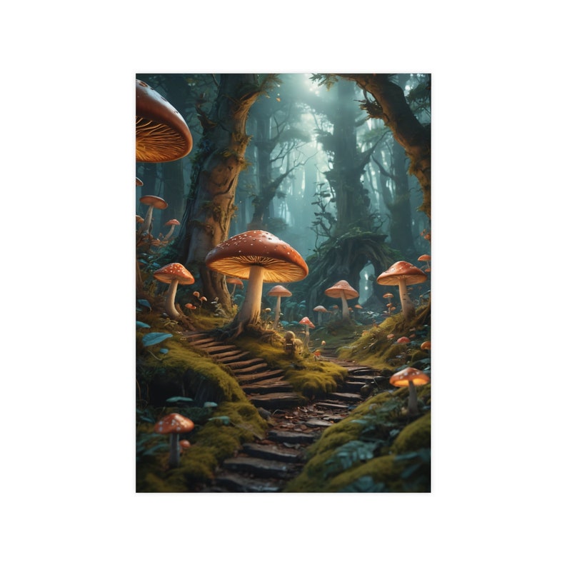 Enchanted Forest Art Poster, Whimsical Creatures Illustration Print ...