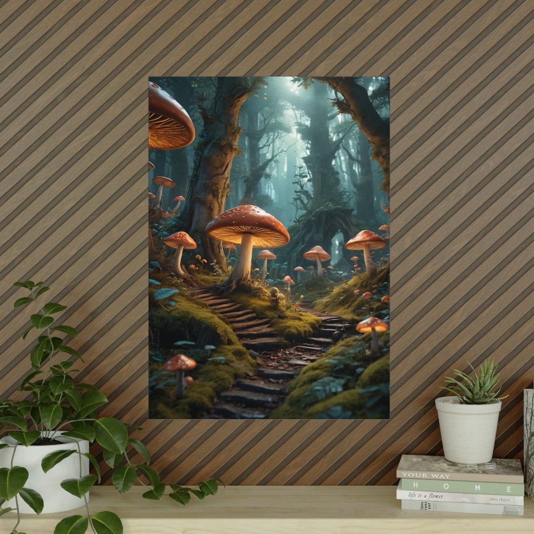 Enchanted Forest Art Poster, Whimsical Creatures Illustration Print ...