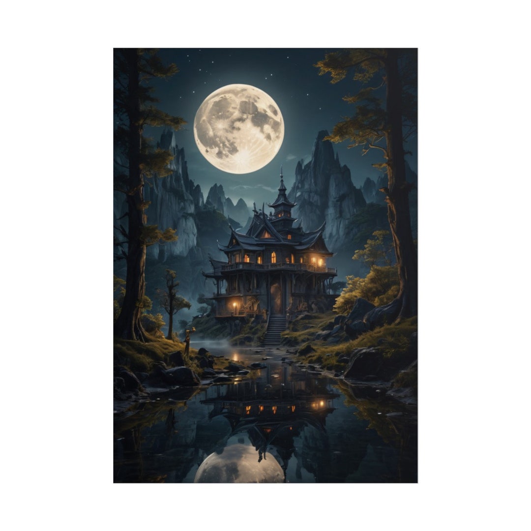 Mystic Moonlight Magic Night Poster, Moonlit Mystery Magical Wall Art ...