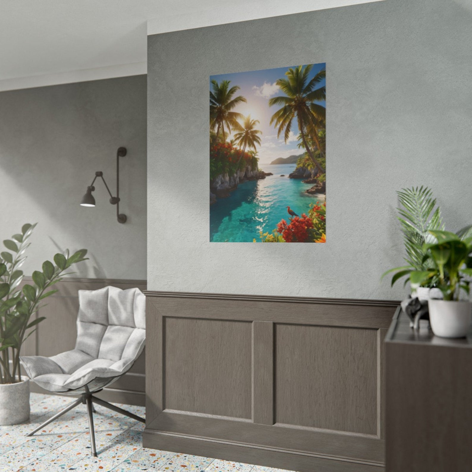 Tropical Beach Paradise Poster, Exotic Palm Paradise Wall Art, Beachy ...