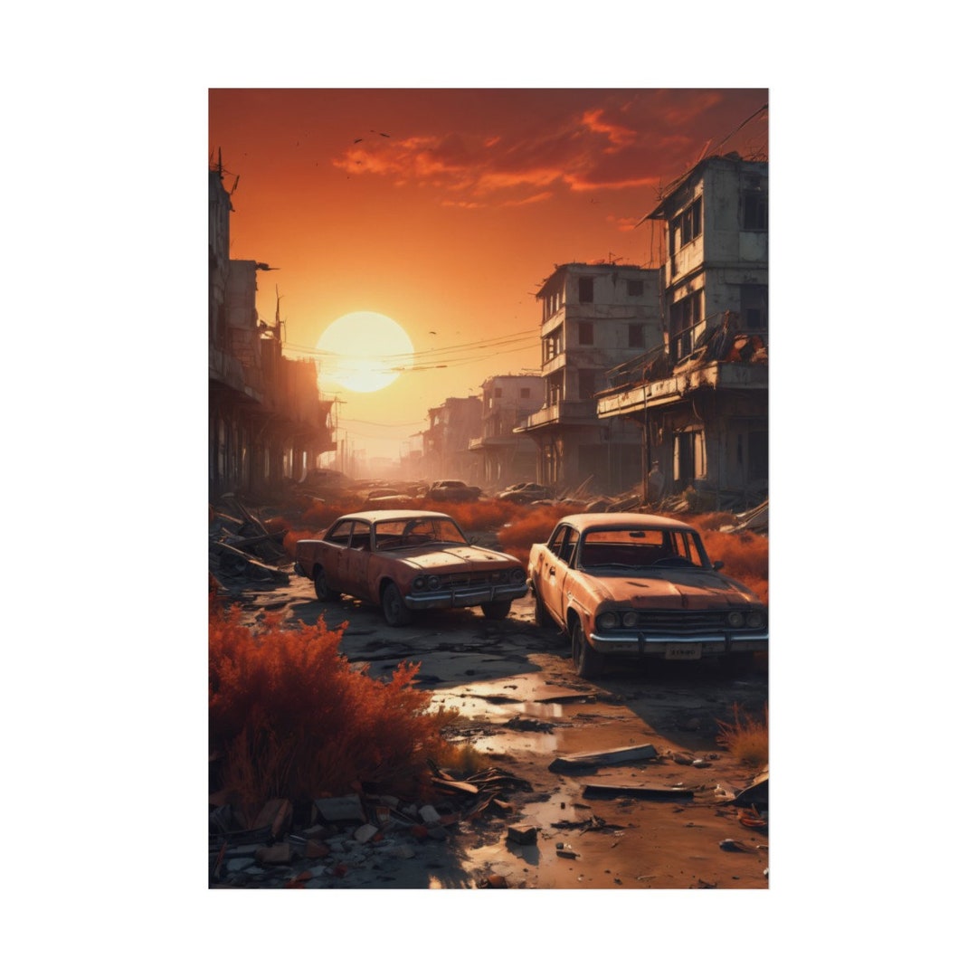 Post-apocalyptic Art Rolled Poster, Dystopian Wasteland & Abandoned ...