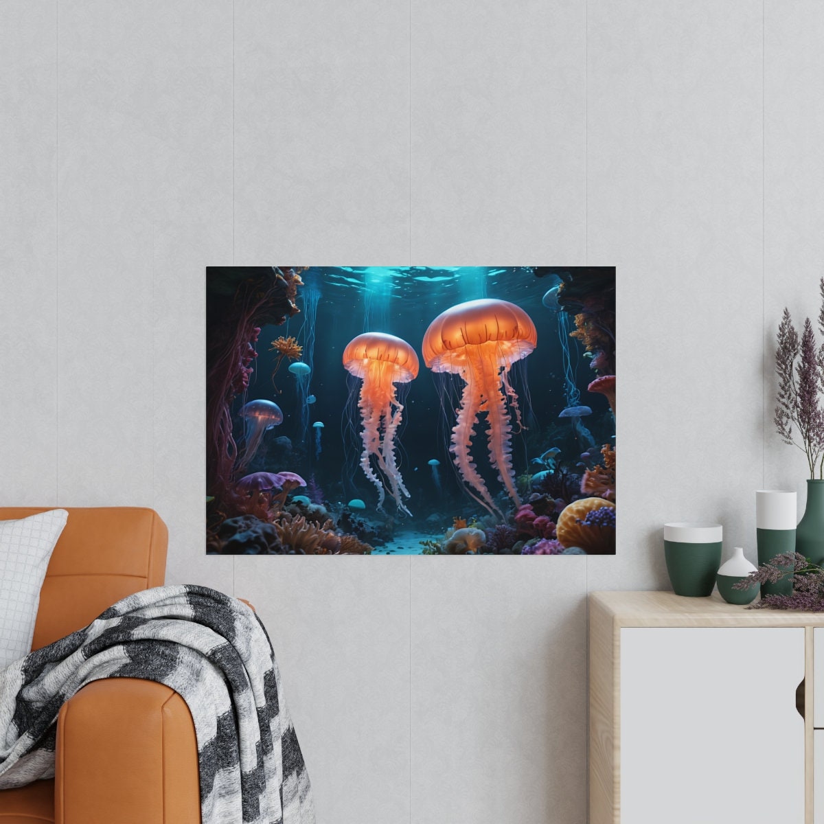 Underwater Surreal City Landscape Poster, Photorealistic Jellyfish Art ...