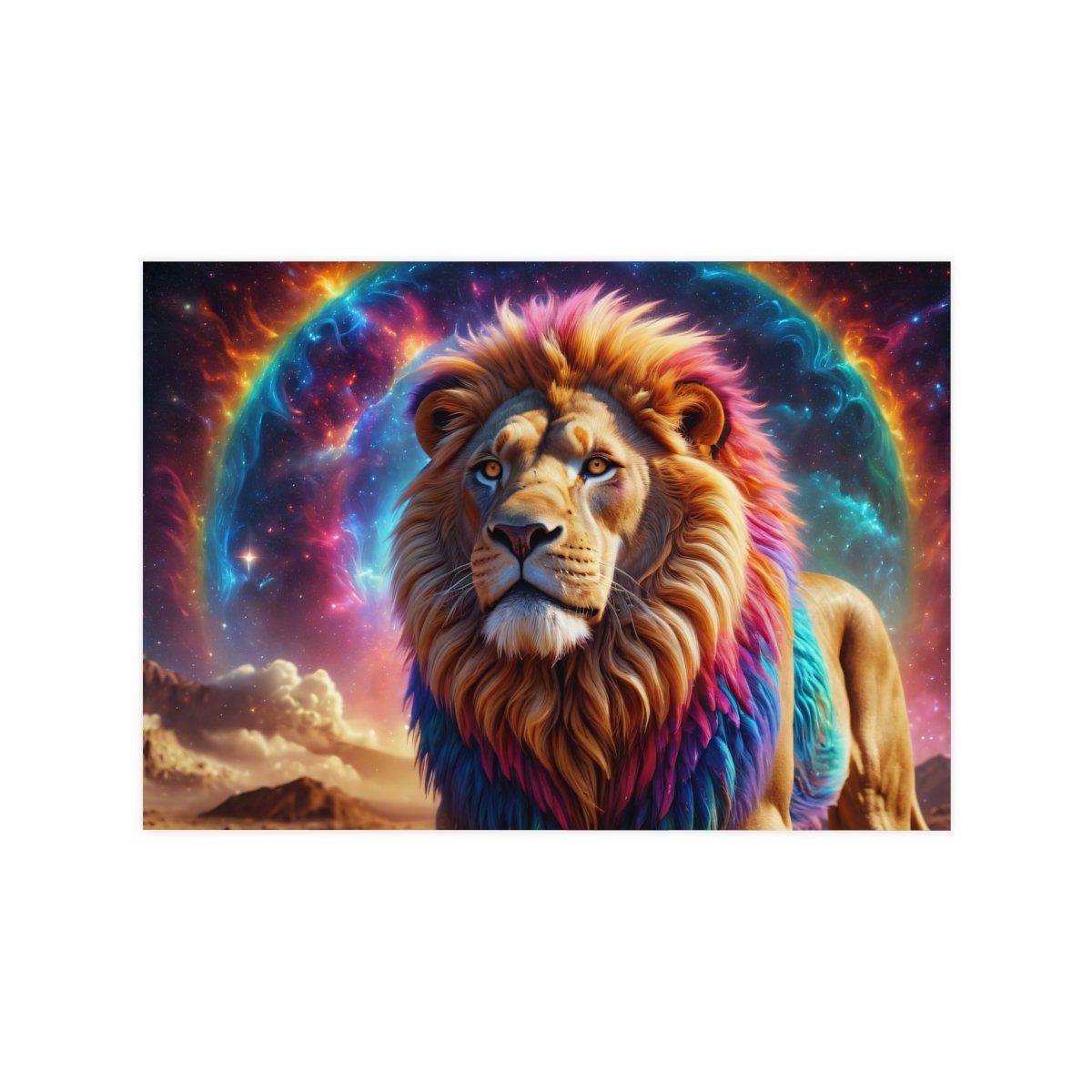 Majestic Lion Portrait Poster in Rainbow Colors, Galactic Rainbow Lion ...