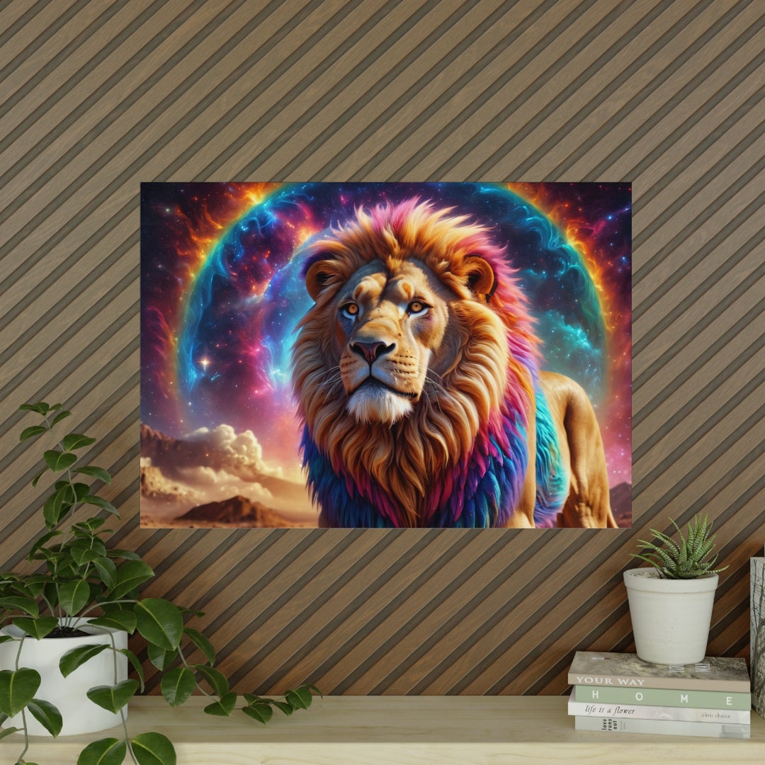 Majestic Lion Portrait Poster in Rainbow Colors, Galactic Rainbow Lion ...