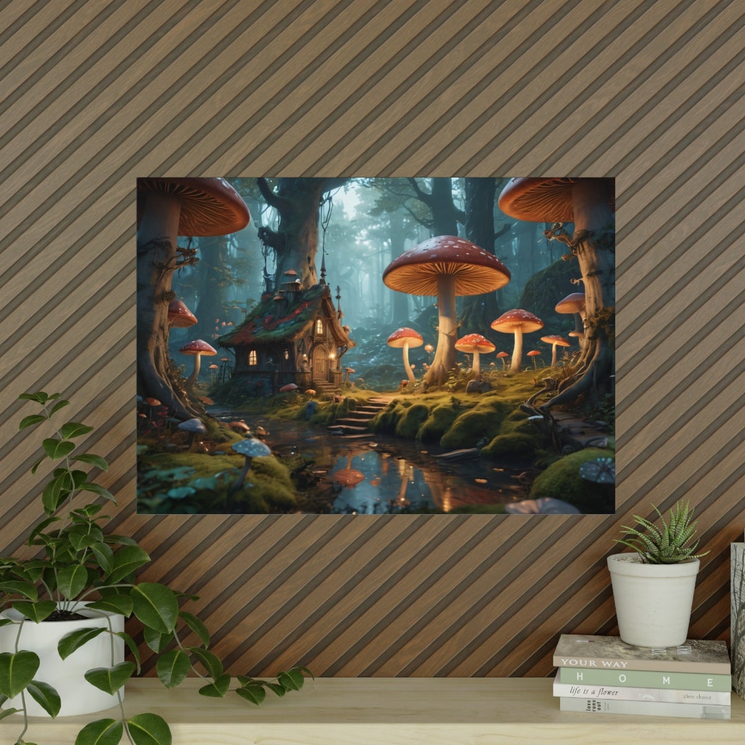 Enchanted Forest Art Poster, Whimsical Creatures Illustration Print ...
