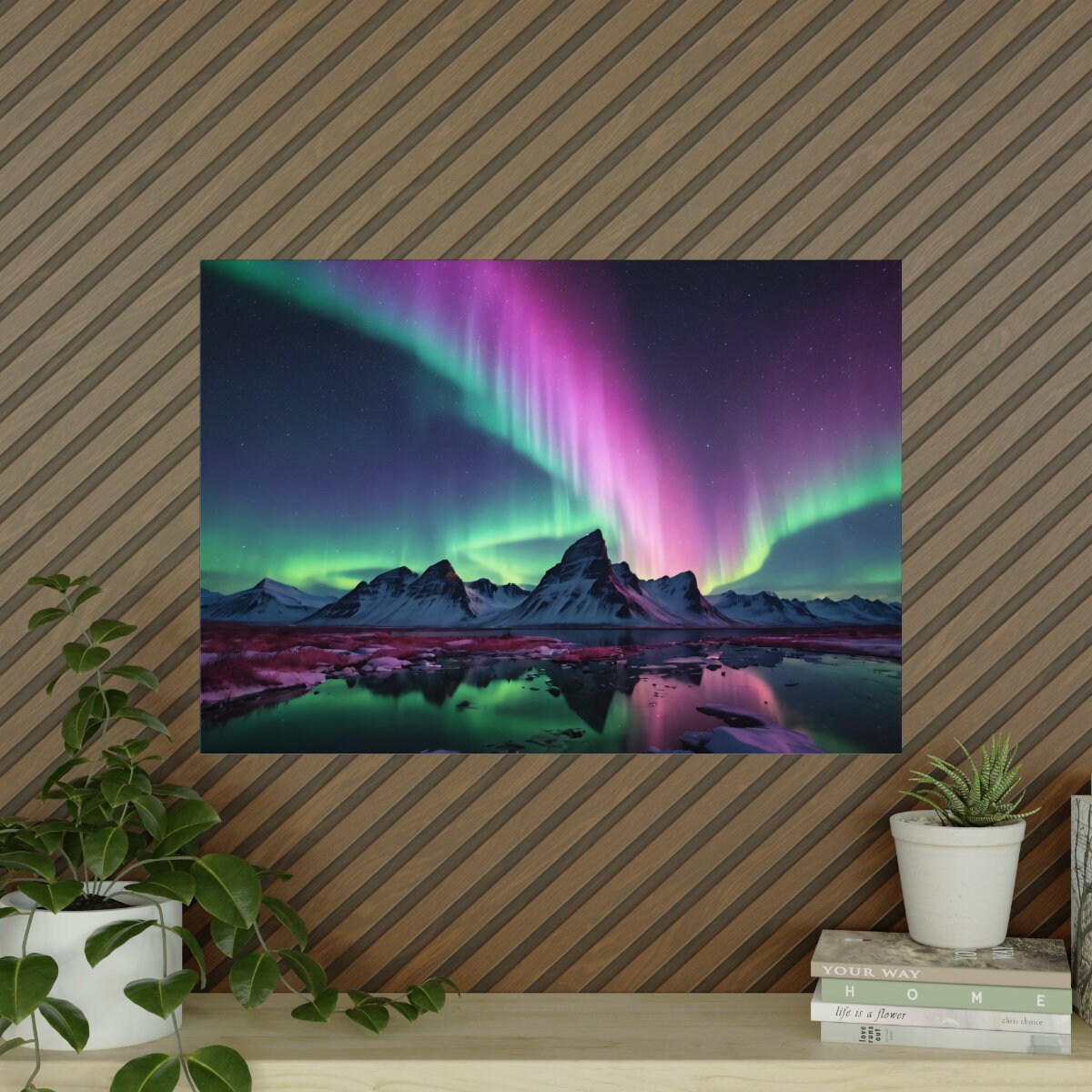 Aurora Borealis Dreamlike Poster, Geometric Vibrant Colors Print ...