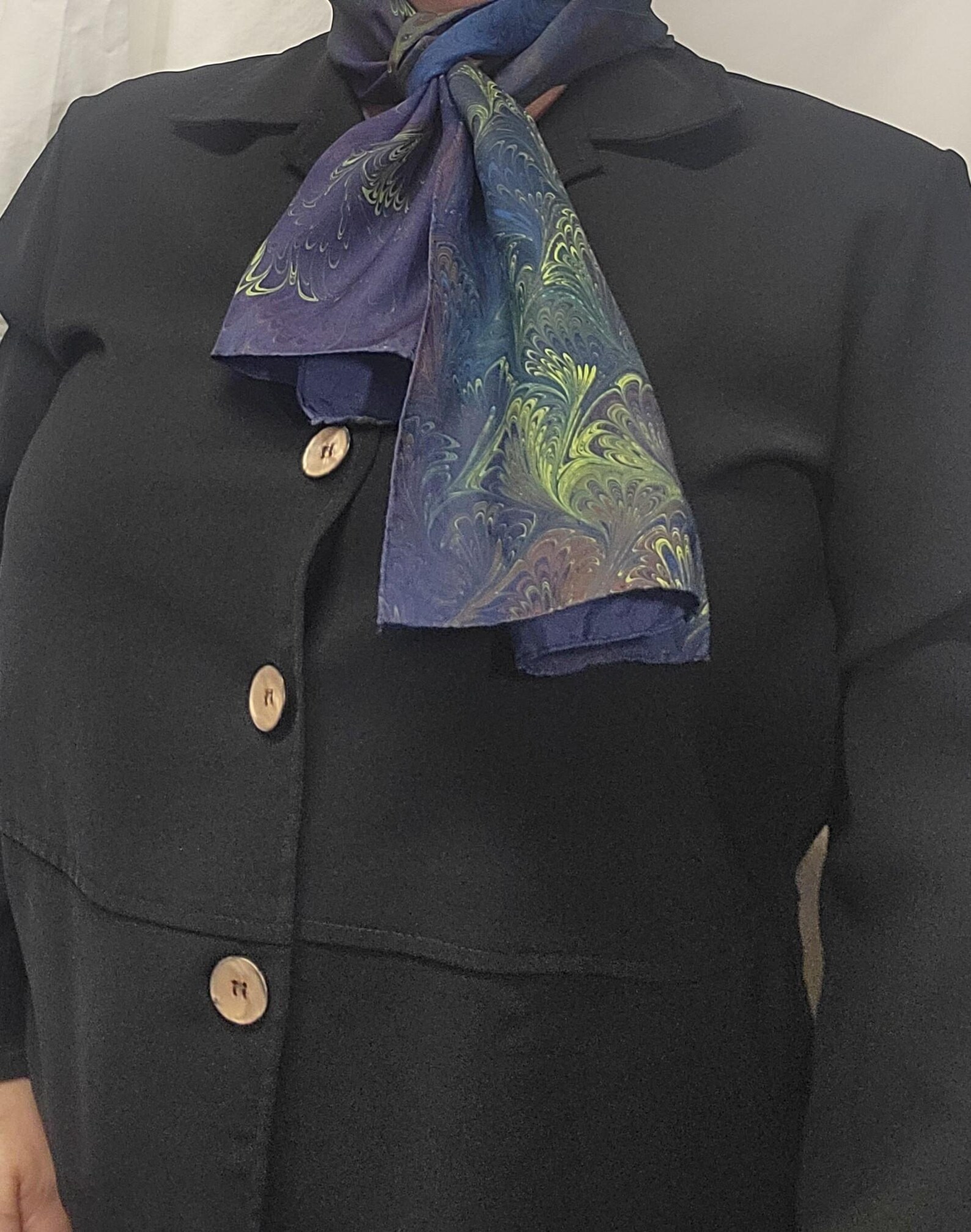 Deep Navy Blue Silk Scarf With a Subtle Painted Design in Rust and ...