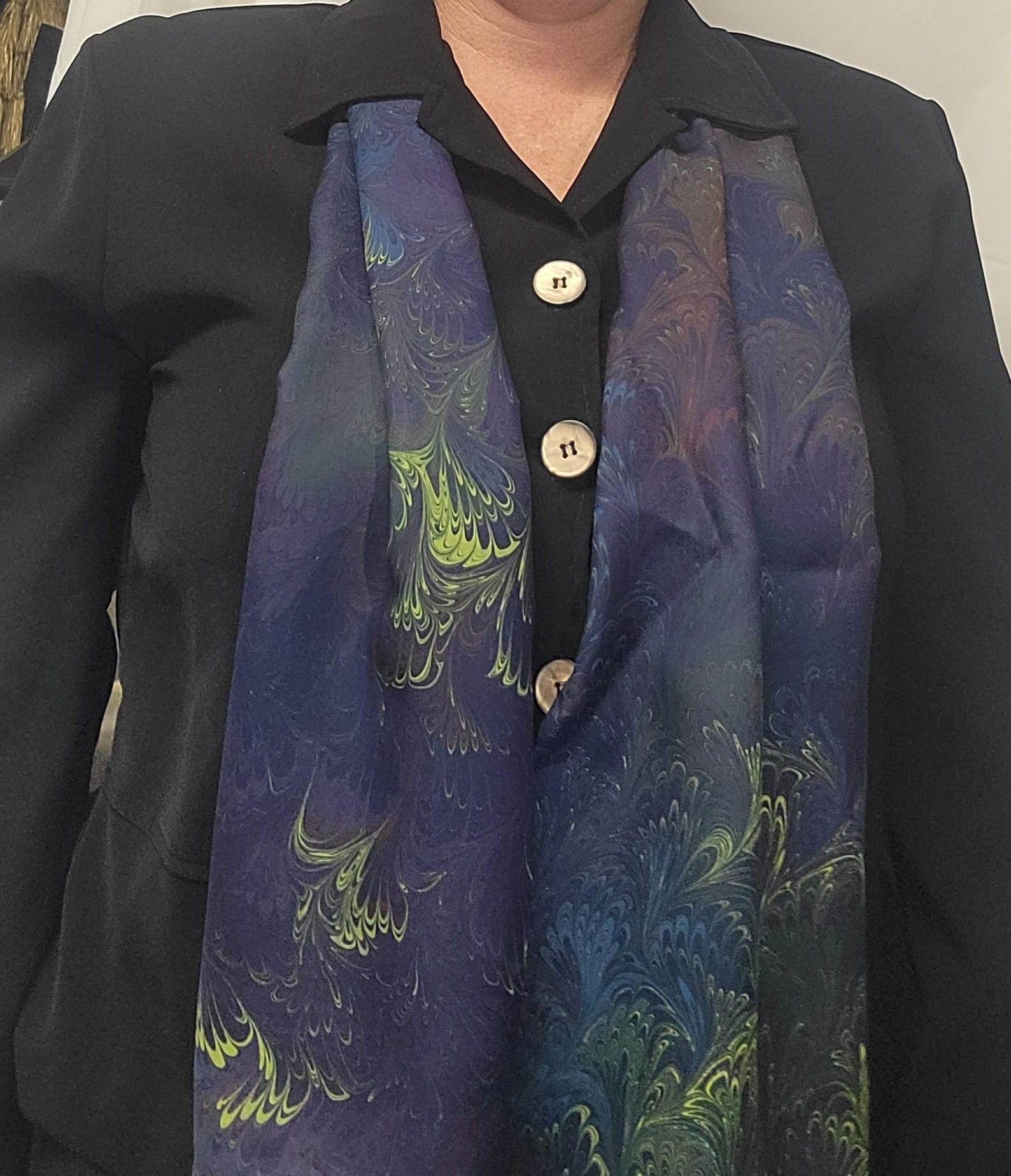 Deep Navy Blue Silk Scarf With a Subtle Painted Design in Rust and ...