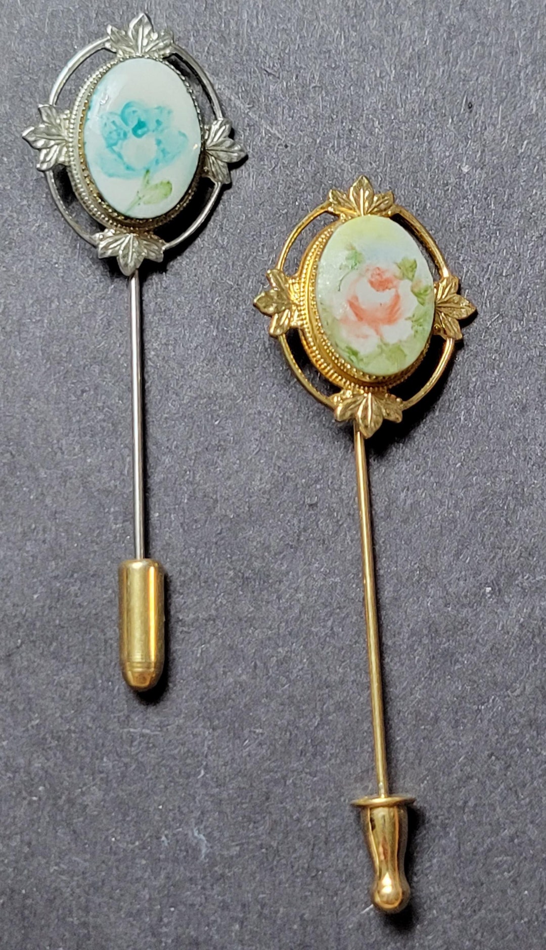 Stick Pins, Handpainted, Pins Have a Ceramic Plate - Etsy