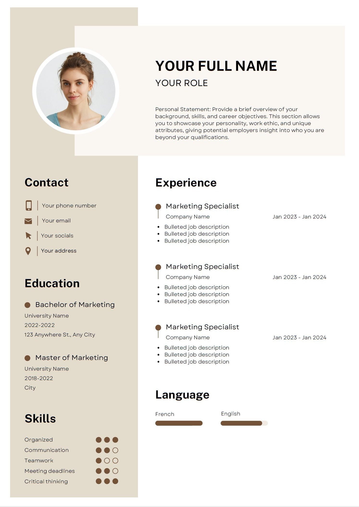 CV Template. Curriculum Vitae. Resume in Word. Professional Resume Easy ...