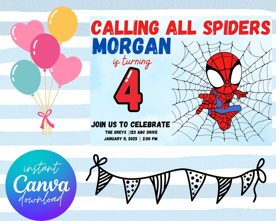 Spidey Birthday Invitation Template - Etsy