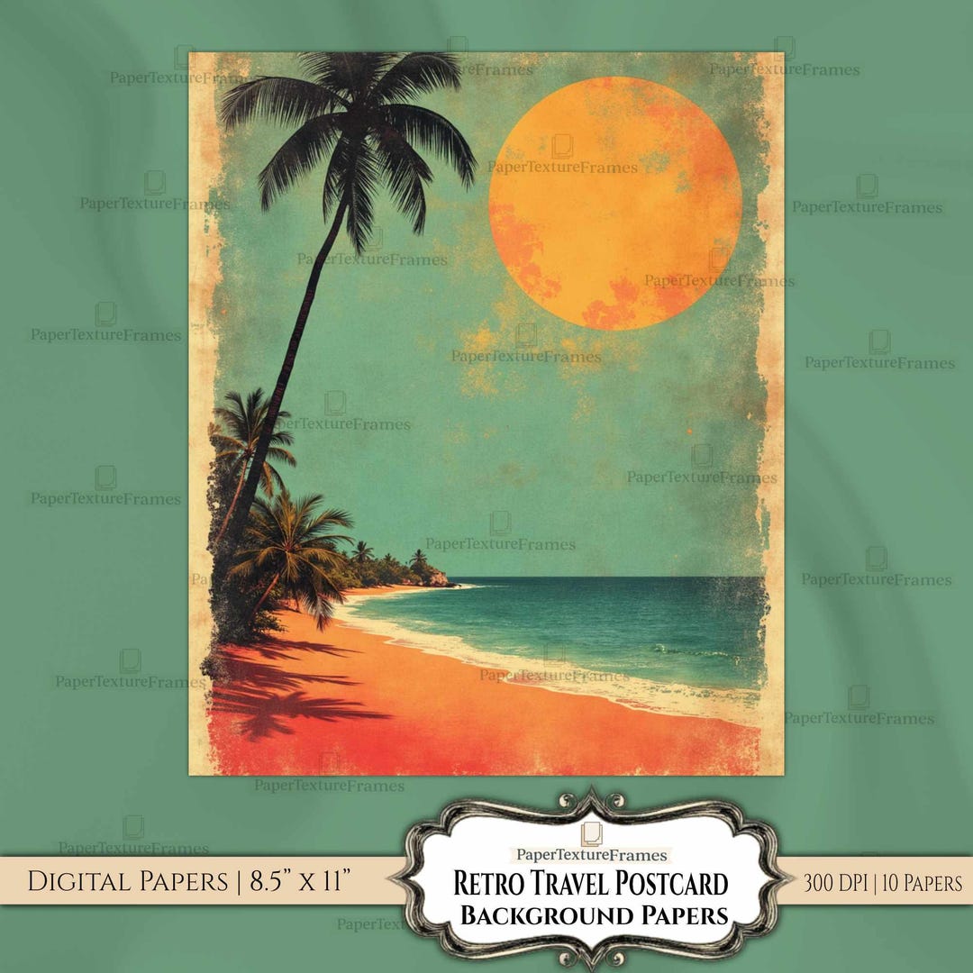 Retro Beach Art Prints: Vintage Travel Poster Bundle (PNG & JPG) - Etsy
