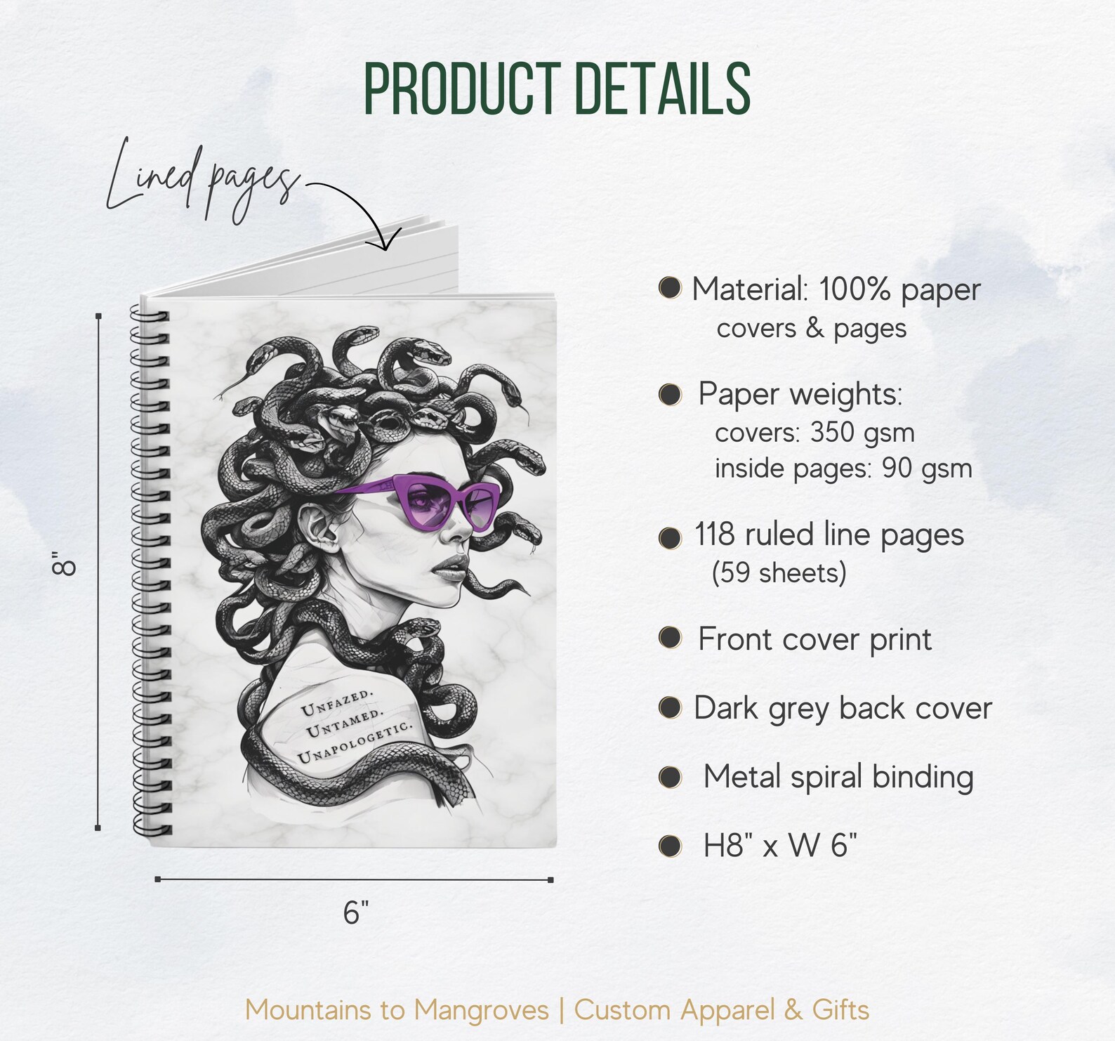 Medusa Notebook - Greek Mythology Journal, Feminist Gift, Aesthetic ...
