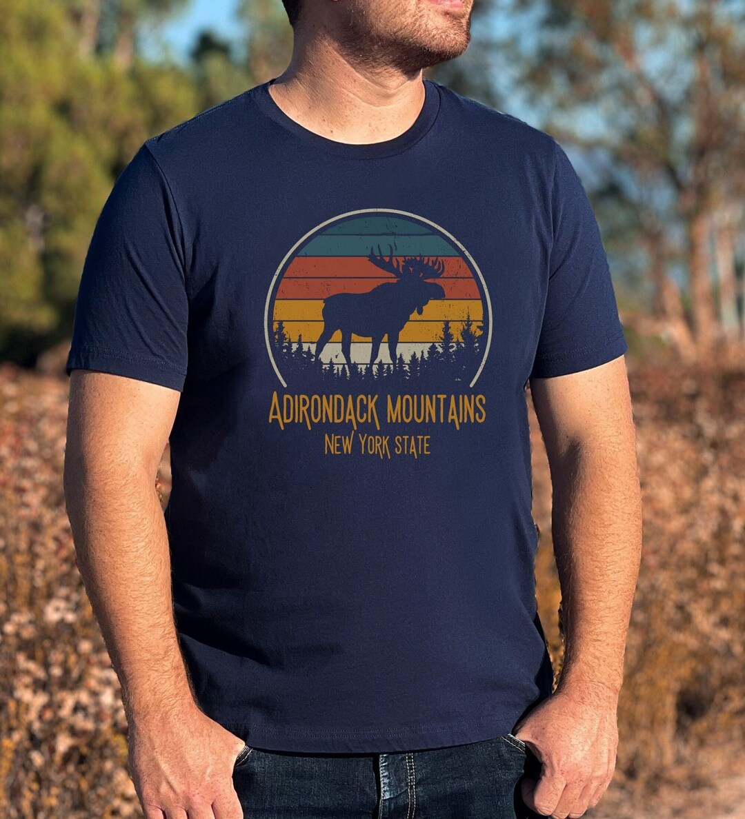 Adirondack Mountains Shirt | Moose Design | Vintage Stripes Design ...